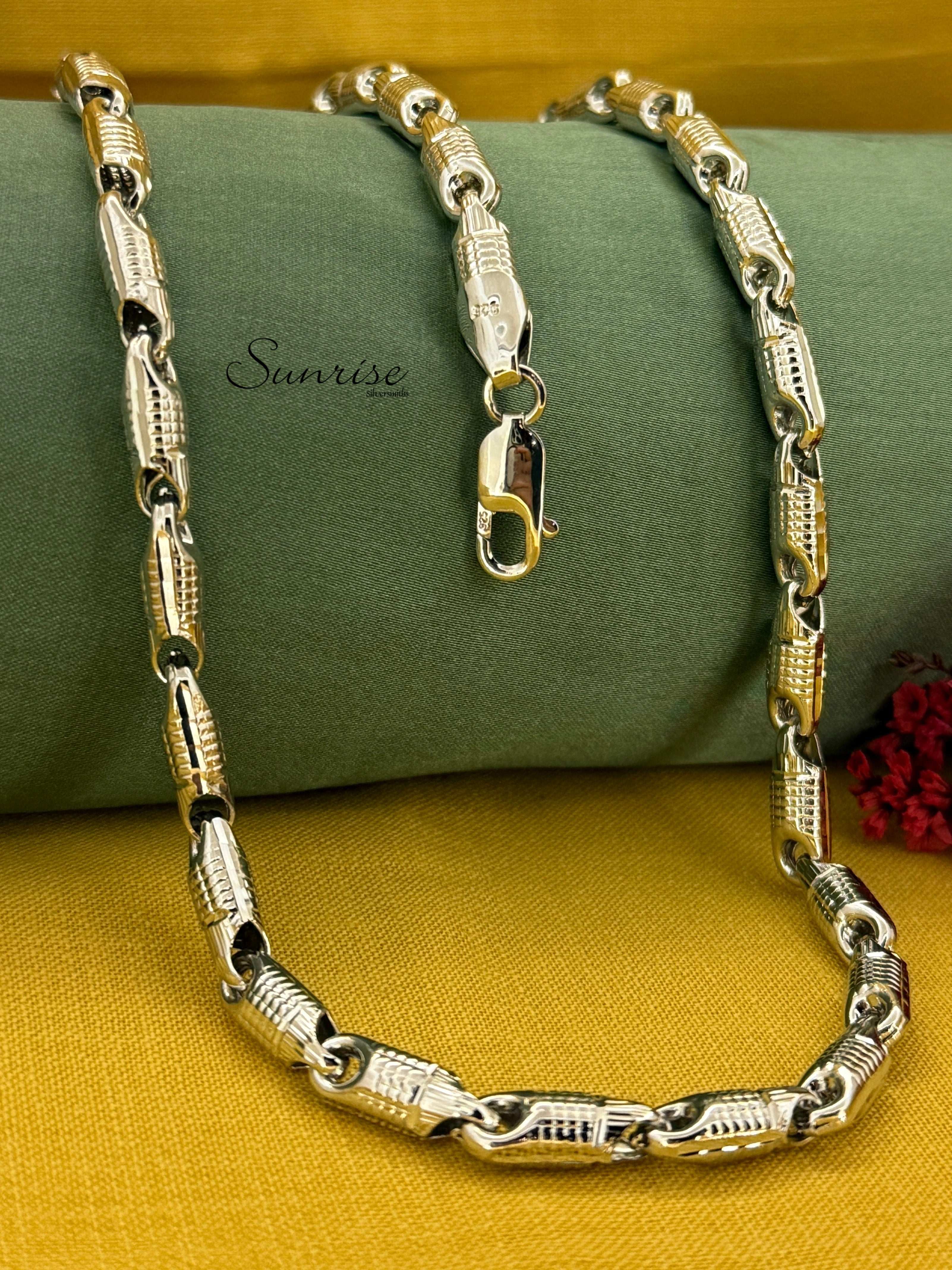925 Silver Cylindrical Link Chains - 22 Inches | Sunrise Silversmiths