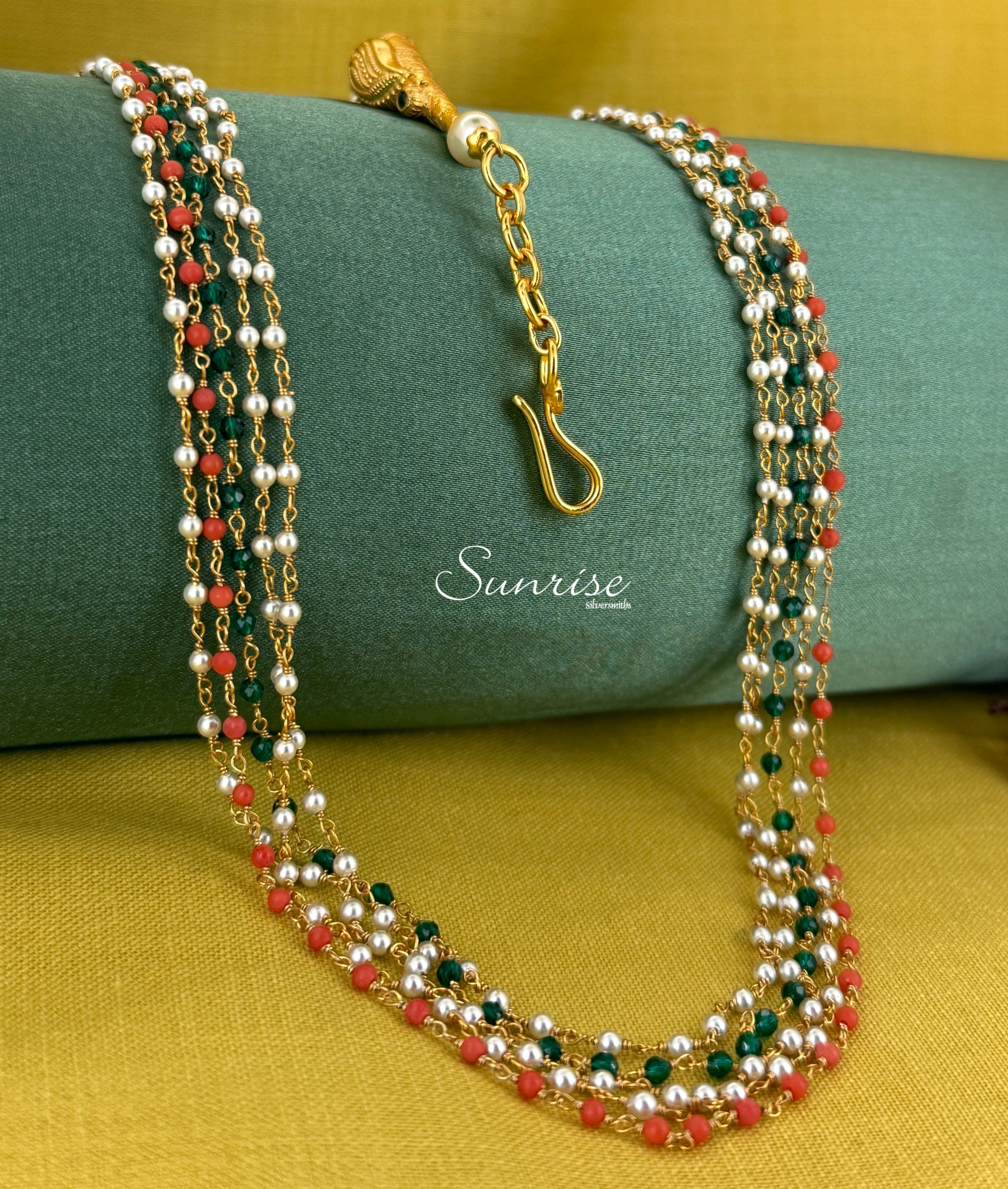 Tricoloured Beads Chain - Handcrafted 925 Silver Necklace – Sunrise ...