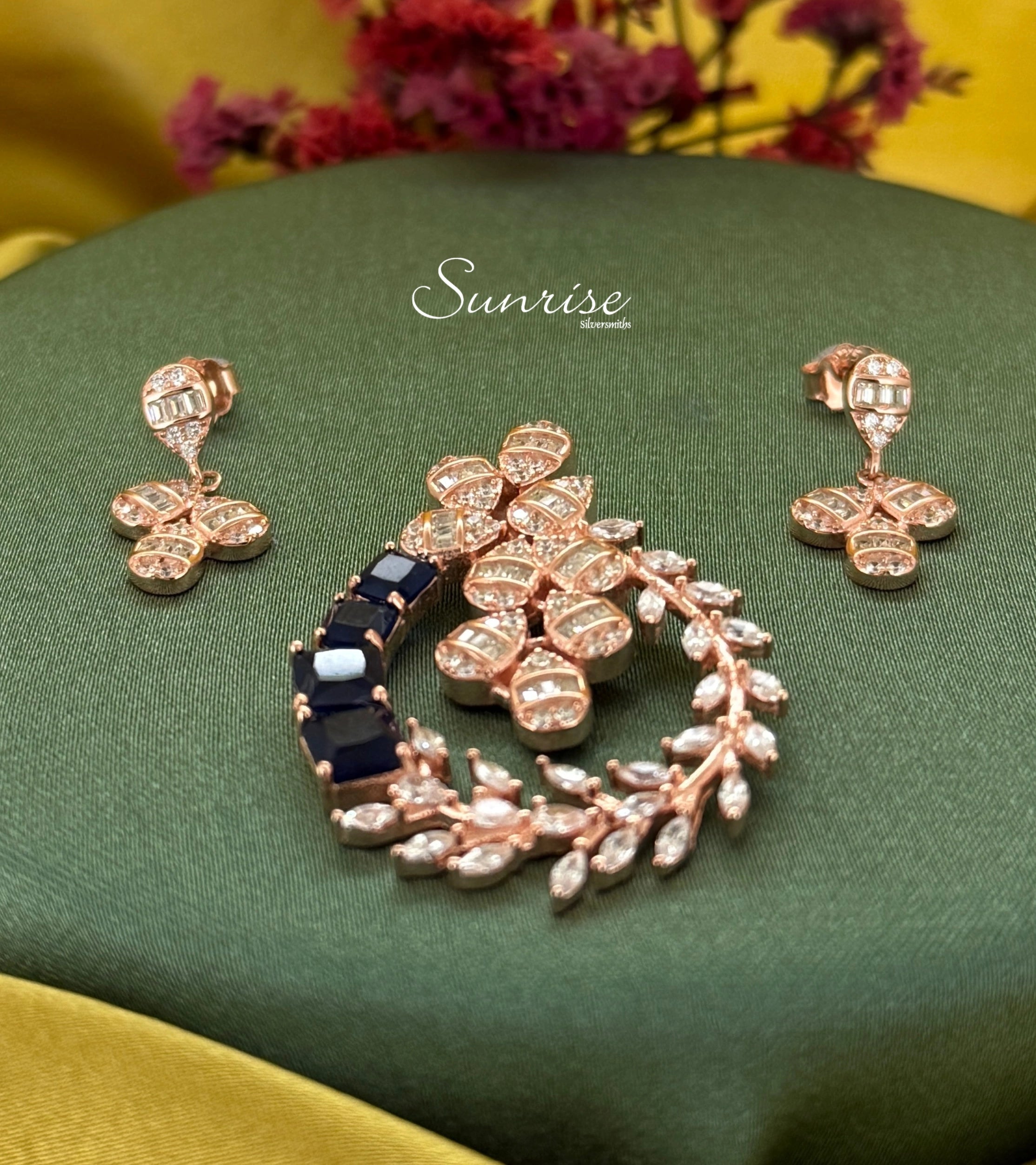 Blue Cubic Stone Pendant Set - Handcrafted Silver Jewelry – Sunrise ...