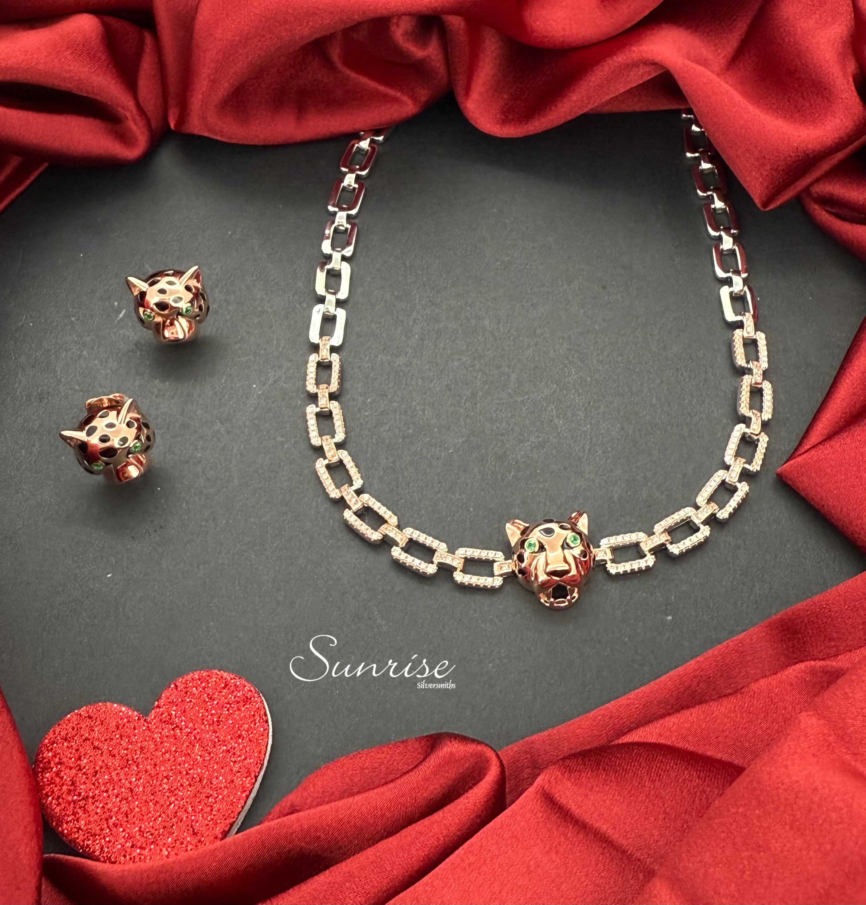 TWO TONE LEOPARD NECKLACE SET – Sunrise Silversmiths